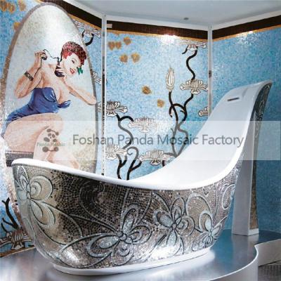 China Silver Glass Mosaic Shoe Shaped Bathtub Butterfly Design Sanitaryware 1500mm for sale