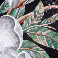 China Customized Size Jasmine Flower Pattern Glass Mosaic Mural with Acid-proof and Alkali-proof Features for sale