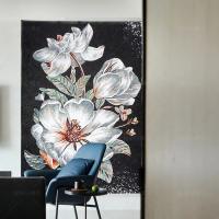 China Customized Size Jasmine Flower Pattern Glass Mosaic Mural with Acid-proof and Alkali-proof Features for sale