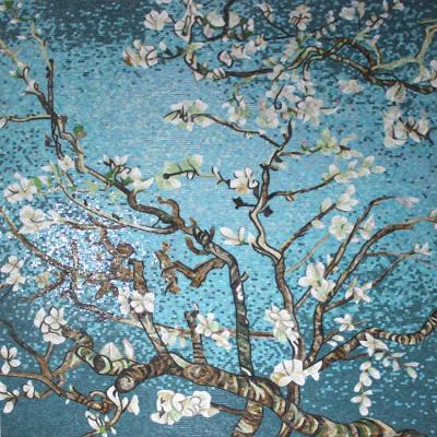 China Custom Glass Mosaic Mural Tile Flower Pattern Wall Decorative Art 300x300mm for sale