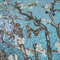 China Custom Glass Mosaic Mural Tile Flower Pattern Wall Decorative Art 300x300mm for sale