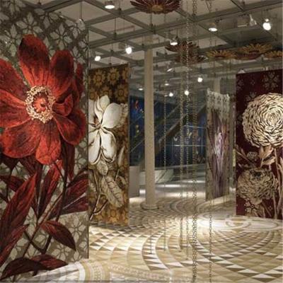 China Custom Glass Mosaic Mural Wall Hanging Red Flower Pattern Art for Bathroom Living Room for sale