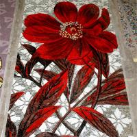 China Custom Glass Mosaic Mural Wall Hanging Red Flower Pattern Art for Bathroom Living Room for sale