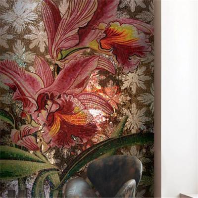 China Custom Glass Mosaic Mural Tile Flower Pattern Decorative Wall Art 30x30cm for sale