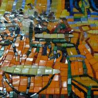 China Cafe Terrace at Night Glass Mosaic Tile Mural Backsplash Custom Size for Hotel Lobby Decoration for sale