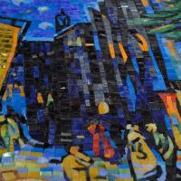 China Cafe Terrace at Night Glass Mosaic Tile Mural Backsplash Custom Size for Hotel Lobby Decoration for sale