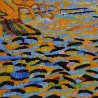 China Cafe Terrace at Night Glass Mosaic Tile Mural Backsplash Custom Size for Hotel Lobby Decoration for sale