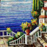 China Harbour Town Pattern Tile Living Room Art Glass Mosaic Mural for sale