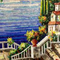 China Harbour Town Pattern Tile Living Room Art Glass Mosaic Mural for sale