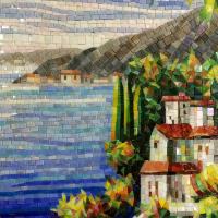 China Harbour Town Pattern Tile Living Room Art Glass Mosaic Mural for sale