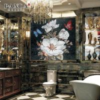 China 4mm Thickness Black White Flower Pattern  Mosaic Wall Tile Mural for Bathroom Wall Tile for sale