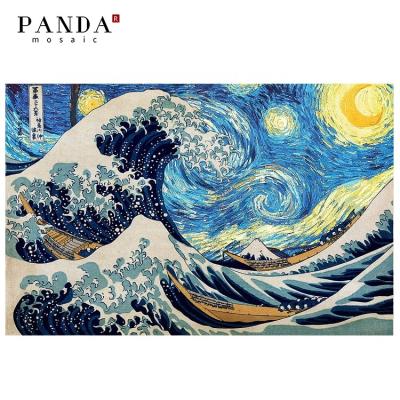 China Japanese Blue Sea Wave Pattern Mosaic Art Tile Mural 4mm 6mm 8mm for Bathroom Hotel Villa Floor Design for sale