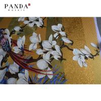 China Flower Bird Pattern Handmade Marble Mosaic Art Tile Mural Picture Polished Design for sale