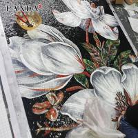 China Jasmine Flower Pattern Glass Mosaic Art Tile Mural Elegant Fresh Decorative Design for sale