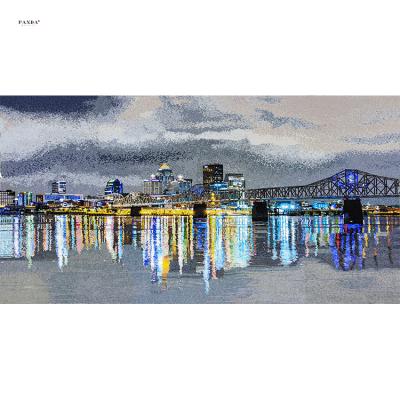 China Customized City Night View Glass Mosaic Art Tile Decorative Wall Panel 4mm for sale