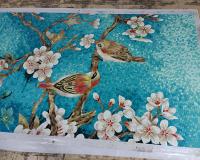 China Custom Floral Bird Pattern Glass Mosaic Mural Tile 4mm 6mm 8mm Thickness for sale