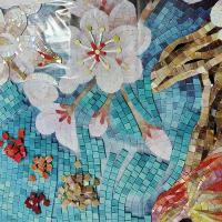 China Custom Floral Bird Pattern Glass Mosaic Mural Tile 4mm 6mm 8mm Thickness for sale
