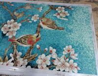 China Custom Floral Bird Pattern Glass Mosaic Mural Tile 4mm 6mm 8mm Thickness for sale