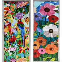 China Modern Nature Floral Pattern Glass Mosaic Art Tile Wall Mural 4mm 6mm 8mm Custom Size for sale