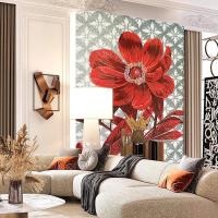 China Custom Red Flower Mosaic Tile Wall Hanging Modern Glass Painting 4mm for Bathroom for sale