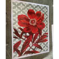 China Custom Red Flower Mosaic Tile Wall Hanging Modern Glass Painting 4mm for Bathroom for sale