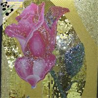 China Handmade Glass Mosaic Wall Art Pink Rose Flower Mural Tile Custom Size for sale