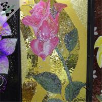 China Handmade Glass Mosaic Wall Art Pink Rose Flower Mural Tile Custom Size for sale