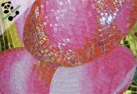 China Handmade Glass Mosaic Wall Art Pink Rose Flower Mural Tile Custom Size for sale
