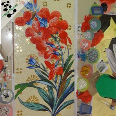 China Handmade Glass Mosaic Wall Tile Flower Mural Art for Kitchen Backsplash Custom Size SMM18-A for sale