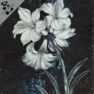 China Handmade Glass Mosaic Tile Wall Art Flower Mural SMM06 Custom Size Decorative Painting for sale