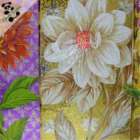 China Handmade Glass Mosaic Tile Wall Art Flower Painting Golden Mosaic Murals Custom Size for sale