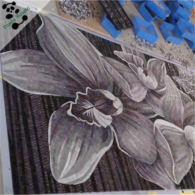 China Handmade Glass Mosaic Mural Purple Flower Design Custom Size Art Tile for Home Decor for sale
