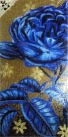 China Handmade Glass Mosaic Tile Wall Murals Blue Rose Flower Design Custom Size for Living Room Decor for sale