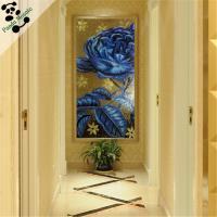 China Handmade Glass Mosaic Tile Wall Murals Blue Rose Flower Design Custom Size for Living Room Decor for sale