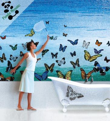 China Handmade Glass Mosaic Tile Butterfly Pattern Wall Art for Bathroom Decor Custom Size for sale