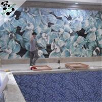 China Chinese Handmade Mosaic Glass Tile Backsplash Green Flower Mural Custom Size 10mm for sale