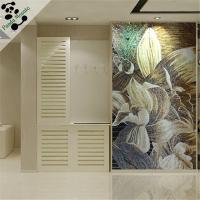 China Chinese Handmade Mosaic Glass Tile Backsplash Green Flower Mural Custom Size 10mm for sale