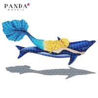 China Blue Glass Mosaic Tile Puzzle Dolphin Animal Pattern for Swimming Pool 4mm Custom Size for sale