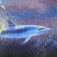 China Ocean Scenery Dolphin Glass Mosaic Pool Tile Anti Frozen Anti Slip Custom Size for sale