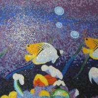 China Ocean Scenery Dolphin Glass Mosaic Pool Tile Anti Frozen Anti Slip Custom Size for sale