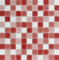 China Pink Crystal Glass Mosaic Tile 25x25mm Dustproof for Bathroom Wall Decoration for sale