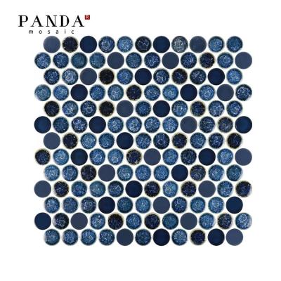 China Blue Penny Round Ceramic Mosaic Tiles 300x300mm Glossy Matte Finish for Kitchen Bathroom Backsplash for sale