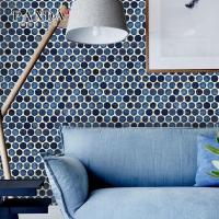 China Blue Penny Round Ceramic Mosaic Tiles 300x300mm Glossy Matte Finish for Kitchen Bathroom Backsplash for sale