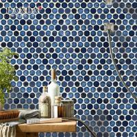 China Blue Penny Round Ceramic Mosaic Tiles 300x300mm Glossy Matte Finish for Kitchen Bathroom Backsplash for sale