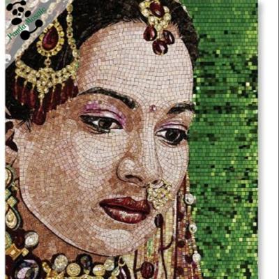 China Handmade Glass Mosaic Lady Wall Art Decorative Mural for Living Room Custom Size for sale