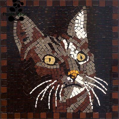 China Custom Glass Mosaic Cat Mural for Pet Hospital Decoration Handmade Animal Art Tile for sale