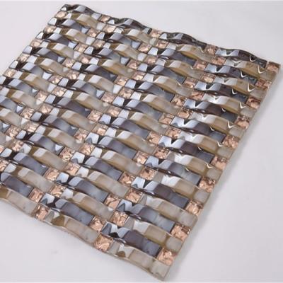 China Black Wavy Glass Mosaic Tile Basket Weave Curved Design 4mm 6mm 8mm Thickness Custom Size for sale