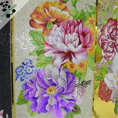 China Custom Glass Mosaic Tile Flower Photo Wall Mural for Kitchen Backsplash for sale