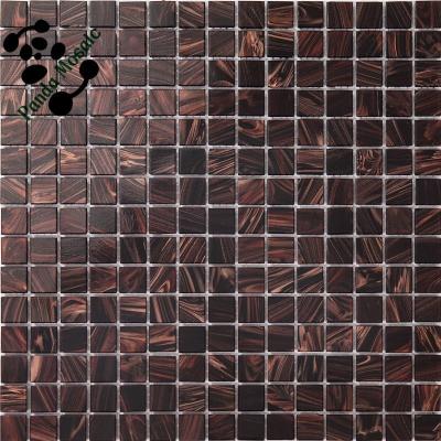 China Brown Glass Mosaic Tile Dark Emperador 20x20mm Chip 327x327mm Sheet for Living Room Wall for sale