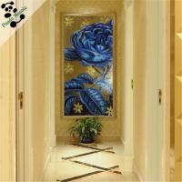 China Handmade Glass Mosaic Tile Blue Rose Flower Wall Mural Custom Size for Kitchen Backsplash for sale